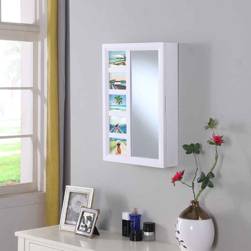 Wall mounted mirror jewelry cabinet store
